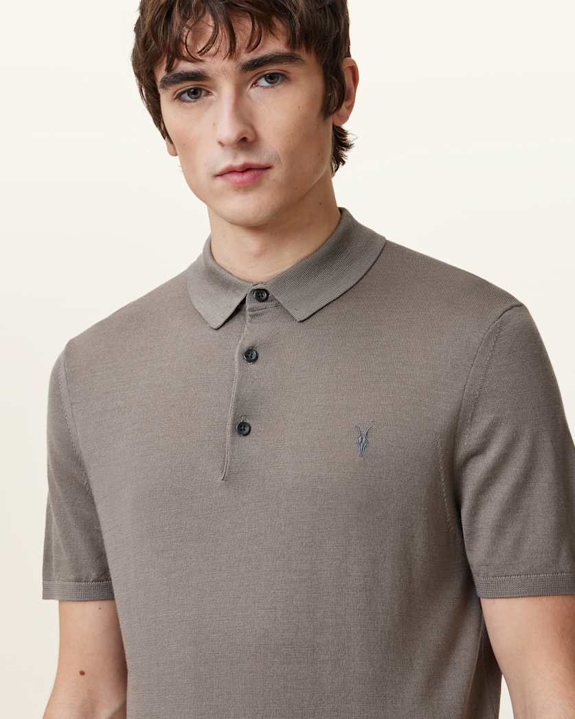 Mode Merino Short Sleeve Ramskull Polo Shirt CHESTNUT BROWN | ALLSAINTS ...
